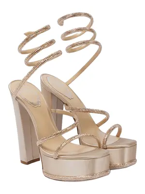 Rene Caovilla Embellished Satin Platform Sandals - Gold