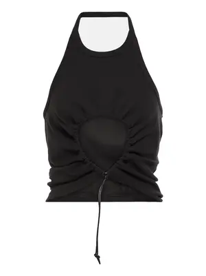 Alaïa Halter Neck Ruched Cotton Top - Black