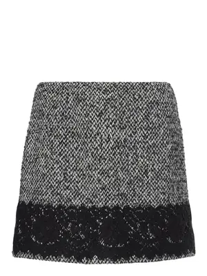 Dolce & Gabbana Lace-trimmed Tweed Miniskirt - Grey