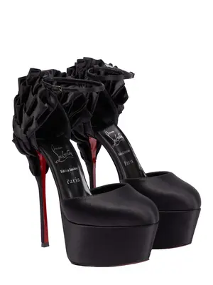 CHRISTIAN LOUBOUTIN Satin Platform Pumps With Ankle Strap - Black