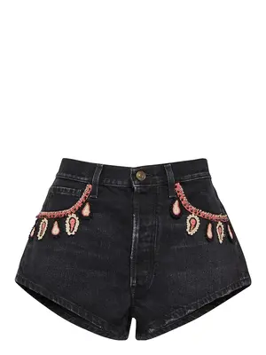 Alanui Embroidered Denim Shorts - Black