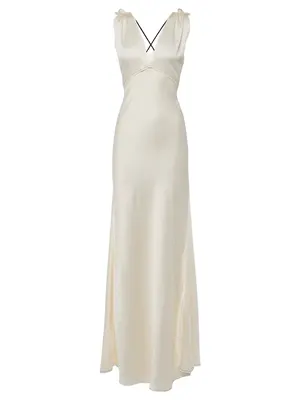 Victoria Beckham Gathered Open-back Crepe Satin Gown - White