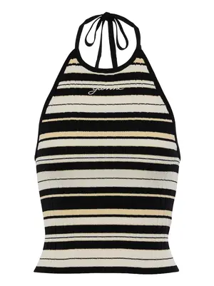 GANNI Logo Ribbed-knit Halterneck Top - Multicoloured