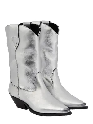 Isabel Marant Duerto Metallic Leather Cowboy Boots - Silver