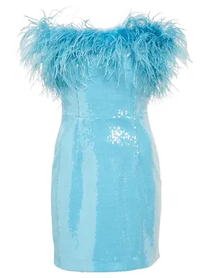 REBECCA VALLANCE Rebecca Vallance Nicolette Feather-Trimmed Sequined Mini Dress
