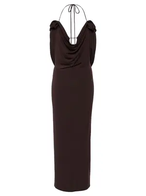 Magda Butrym Draped Midi Dress With Floral Appliques - Brown