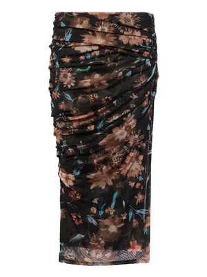 Dorothee Schumacher Sheer Flowers Draped Midi Skirt - Multicoloured