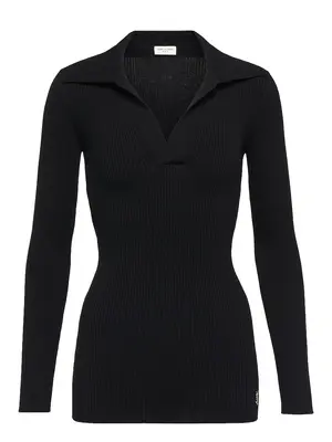 Saint Laurent Ribbed-knit Polo Sweater - Black