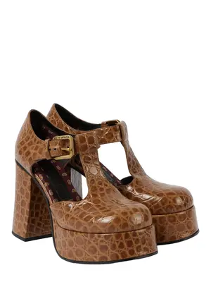 Etro Croc-effect Leather Mary Jane Pumps - Brown