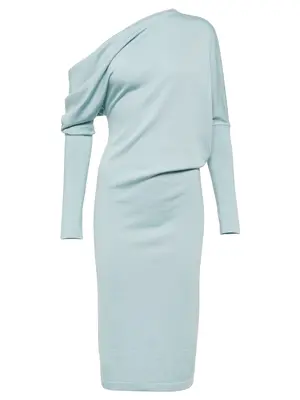 TOM FORD Off-shoulder Cashmere-blend Midi Dress - Blue