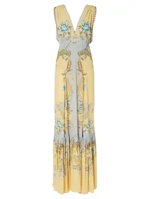 Etro Floral Crepe De Chine Maxi Dress - Yellow