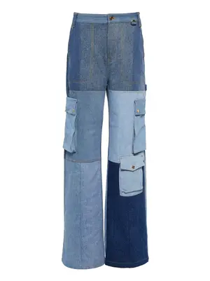 MARINE SERRE Monogram High-rise Wide-leg Jeans - Blue