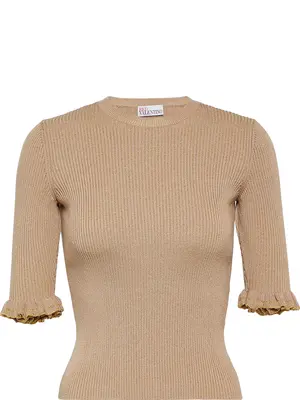 Red Valentino Ribbed-knit Wool-blend Top - Neutrals