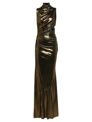 Blumarine Cutout Ruched Metallic Gown - Silver