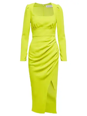 SELF-PORTRAIT Ruched Crepe Midi Dress - Green