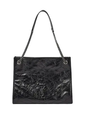 Saint Laurent Niki Crinkled Leather Shopper - Black