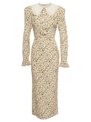 Alessandra Rich Floral Silk Midi Dress - Multicoloured
