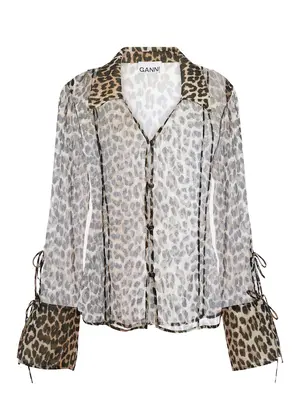 GANNI Leopard-print Chiffon Shirt - Multicoloured