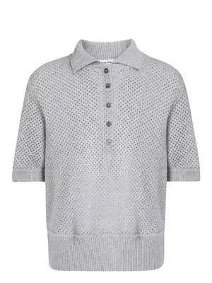 Thom Browne Thom Browne Pointelle-Knit Cashmere Polo Sweater Gray