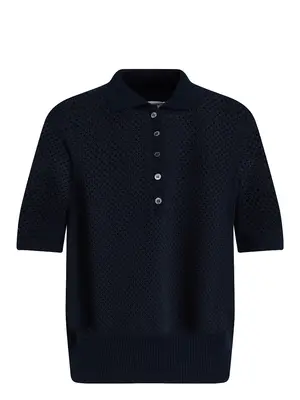 Thom Browne Thom Browne Pointelle-Knit Cashmere Polo Sweater Navy