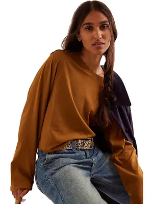 Free People The Perfect Long-Sleeve Tee Warm Tobacco