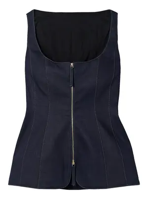 Carolina Herrera Denim Peplum Tank - Blue