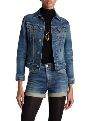 TOM FORD Comfort Crop Stonewash Denim Jacket - Mid Blue