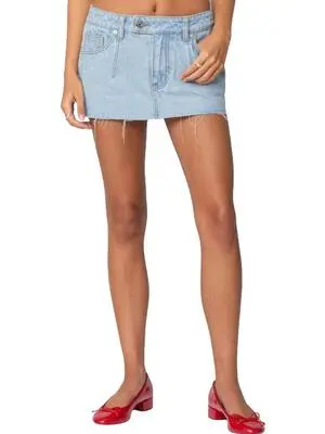 EDIKTED Clementine Low Rise Denim Skirt - Light-blue