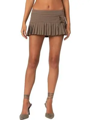 EDIKTED Bow Pleated Mini Skirt - Brown
