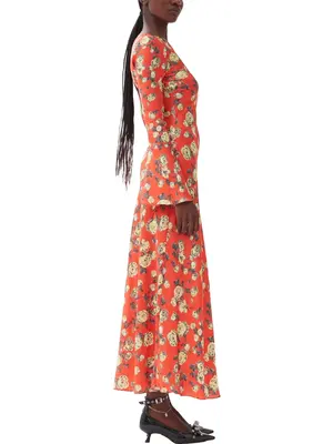 GANNI Floral-print Maxi Dress - Orange