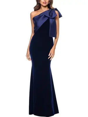 Aqua Velvet Gown - Navy