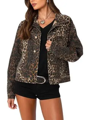EDIKTED Print Denim Jacket - Leopard