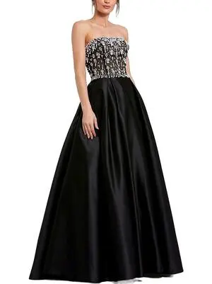 Mac Duggal Strapless Beaded Ballgown - Black Ivory