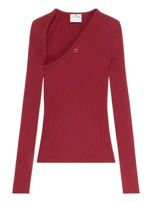 COURREGES Slash Ribbed Knit Top - Red