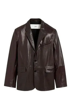Ami Single-breasted Leather Blazer - Brown