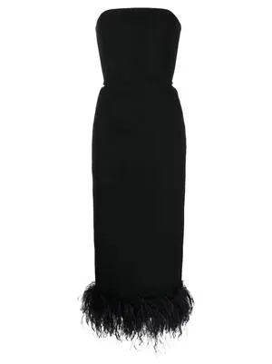 16Arlington Minelli Feather-Embellished Midi Dress Black