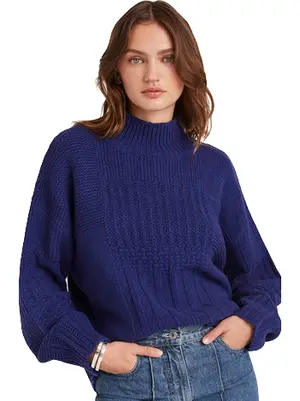 Merlette Merlette Valais Patchwork Knit Turtleneck Sweater Cobalt