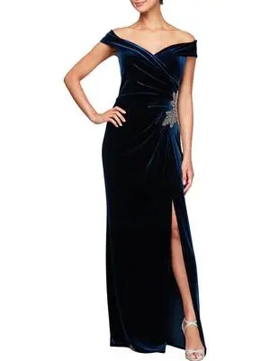 Alex Evenings Embellished Velvet Gown - Imperial