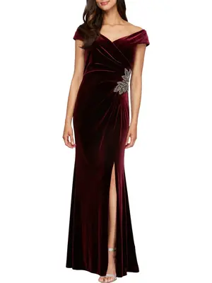 Alex Evenings Embellished Velvet Gown - Wine