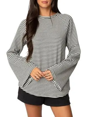 EDIKTED Stripe Oversized Top - Gray-melange