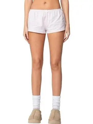 EDIKTED Astor Stripe Stretch Cotton Shorts - White-and-pink