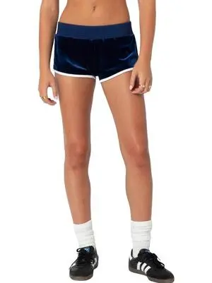 EDIKTED Velour Shorts - Navy