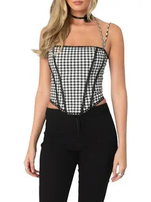 EDIKTED Gingham Lace Trim Corset Camisole - Black-and-white