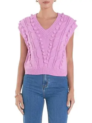 English Factory Pompom Cable Stitch Sweater Vest - Pink
