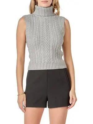 English Factory Cable Stitch Sleeveless Turtleneck Sweater - Grey