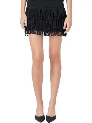 Endless Rose Tiered Fringe Mini Skirt - Black