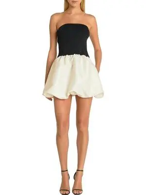 Endless Rose Voluminous Bubble Hem Strapless Minidress - Black