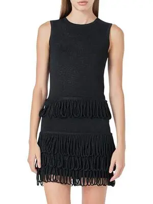 Endless Rose Metallic Knit Fringe Tank - Black