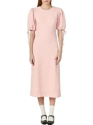 English Factory Textured Puff Sleeve Midi Dress - Pink