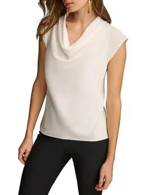 Donna Karan New York Cap Sleeve Cowl Neck Top - Cream